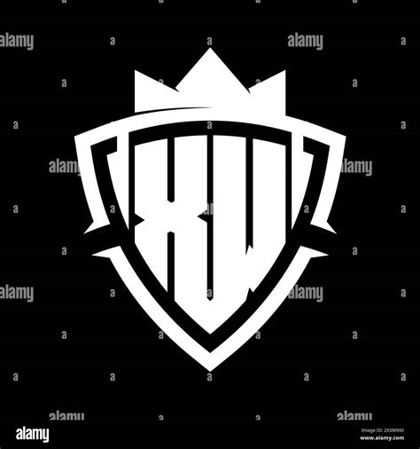 Xw Letter Bold Monogram With Triangle Curve Shield Shape With Crown White And Black Background