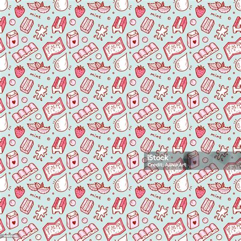 딸기와 민트 버블 껌 완벽 한 패턴입니다 손으로 그린 낙서 씹는 잇 몸 과자입니다 블랙 및 화이트 벡터 일러스트 레이 션 검볼에