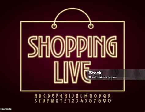 벡터 네온 가방 쇼핑 라이브 조명 알파벳 문자 와 숫자 Live Event에 대한 스톡 벡터 아트 및 기타 이미지 Live Event 네온 로고 Istock
