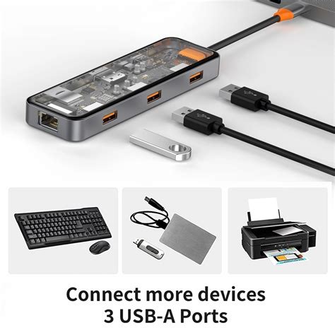 Bộ Chuyển Đổi Hub Bộ Hub Chuyển Đổi Trong Suốt Type C và USB Tốc Độ Cao Cho PC Laptop