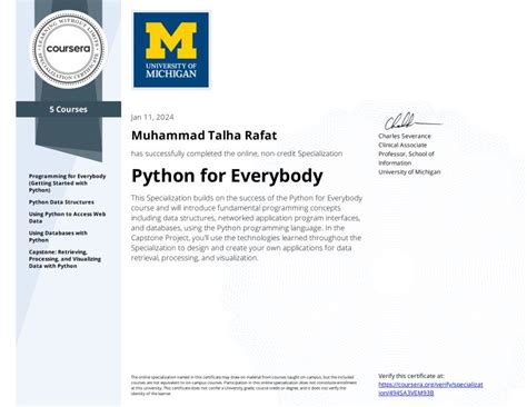 Completed Python For Everybody Specialization Talha Rafat Posted On