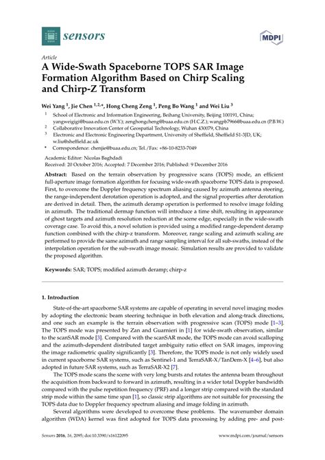 Pdf A Wide Swath Spaceborne Tops Sar Image Formation Algorithm Based On Chirp Scaling And