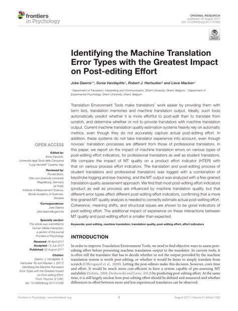 Pdf Identifying The Machine Translation Error Types With The Greatest