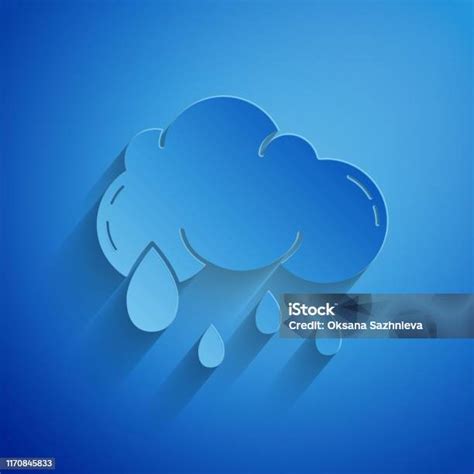 파란색 배경에 고립 된 비 아이콘으로 구름을 잘라 종이 비 방울과 비 구름 강수량 종이 아트 스타일입니다 벡터 일러스트레이션 0명에 대한 스톡 벡터 아트 및 기타 이미지