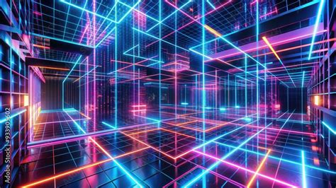 Vibrant Neon Lights Illuminate A Futuristic 3d Grid Pulsing With Dynamic Motion Graphics