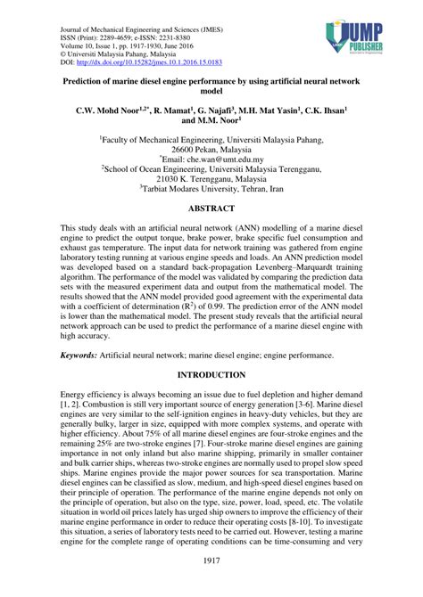 Pdf Prediction Of Marine Diesel Engine Performance By Using
