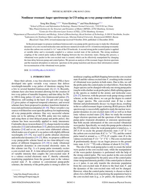 Pdf Nonlinear Resonant Auger Spectroscopy In Co Using An X Ray Pump Control Scheme
