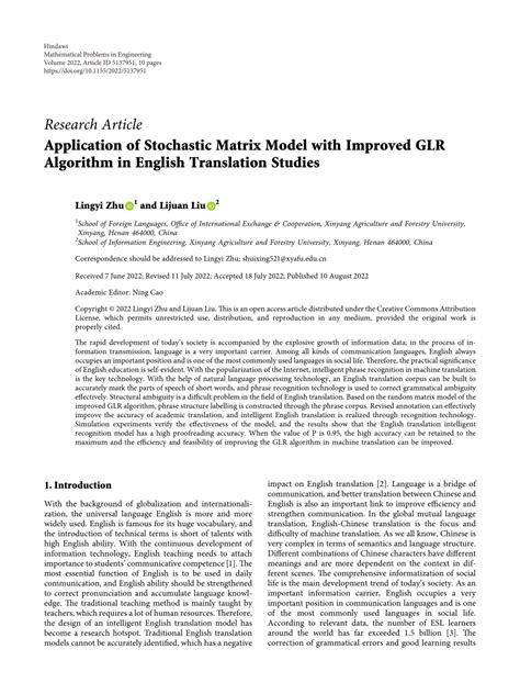 Pdf Application Of Stochastic Matrix Model With Improved Glr Algorithm In English Translation