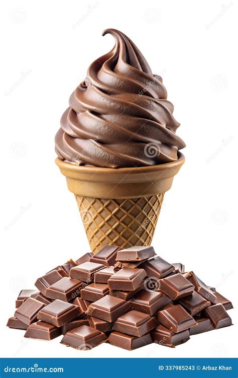 Chocolate Soft Serve Ice Cream Cone With Chocolate Bar Pieces Stock
