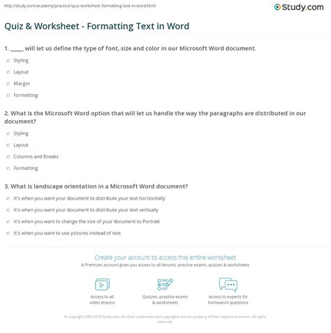 Quiz And Worksheet Formatting Text In Word