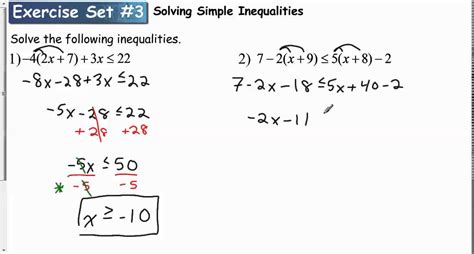 Lesson 1 1 Exercise Set 3 Solving Simple Inequalitis Youtube