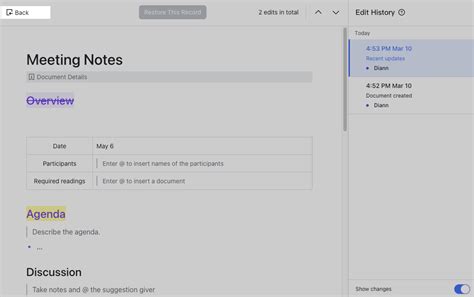 View Edit History In Docs