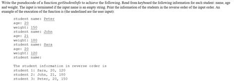 Solved Write The Pseudocode Of A Function GetbabeInfo To Chegg Com
