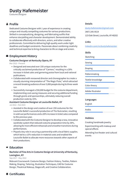 Top 16 Costume Designer Resume Objective Examples