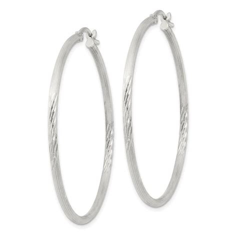47mm Sterling Silver 2mm Polishedsatin Diamond Cut Hoop Earrings Qe4422sp