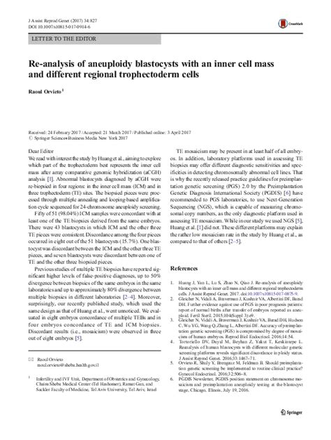 Pdf Re Analysis Of Aneuploidy Blastocysts With An Inner Cell Mass And Different Regional