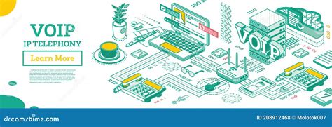 VOIP IP Telephony Services Isometric Outline Concept Stock Vector Illustration Of Telephony