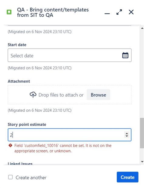 Not Able To Add Story Point Estimate On Creating T