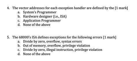 Solved 4 The Vector Addresses For Each Exception Handler