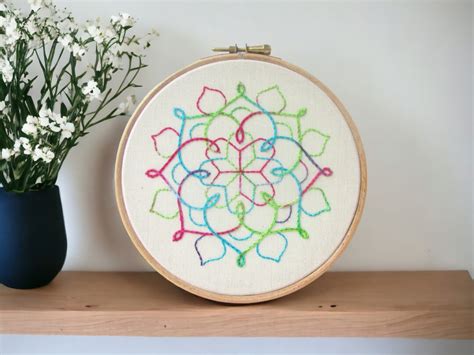 Embroidered Mandala Wall Art Hand Embroidery Wall Hanging Geometric