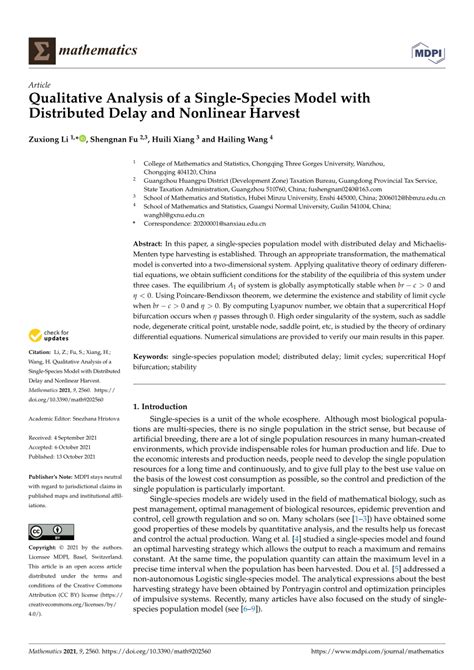 Pdf Qualitative Analysis Of A Single Species Model With Distributed