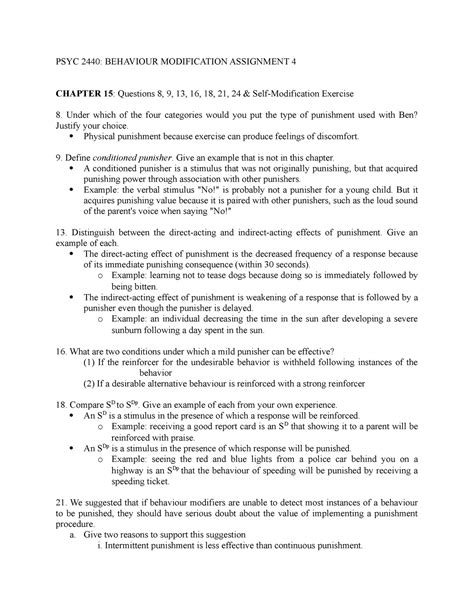 Psyc 2440 Assignment 4 Psyc 2440 Behaviour Modification Assignment 4 Chapter 15 Questions 8
