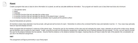 Solved PlanetThe Planets NameMassDiameterA Member Function Chegg Com