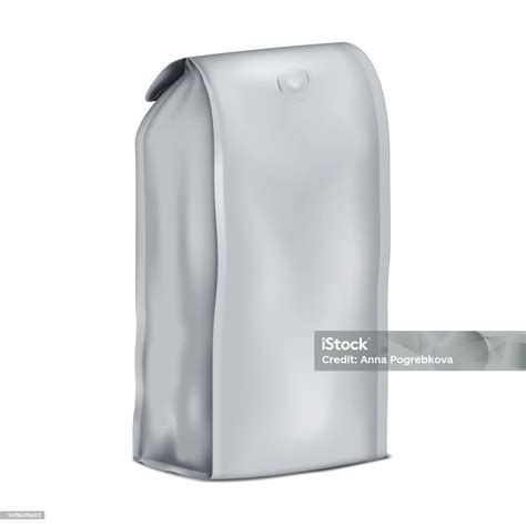 탈기 밸브가있는 커피 백은 사실적인 벡터 모형입니다 흰색 블랭크 플랫 바닥 측면 Gusseted 패키지 모형 디자인용 템플릿