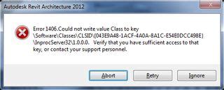 Revit 2012 Error 1406 Could Not Write Value Class To Key Techyv Com