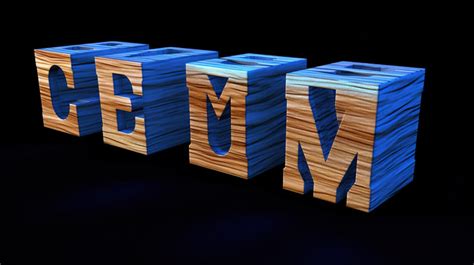 wooden block blue background with cms text in 3d render backgrounds
