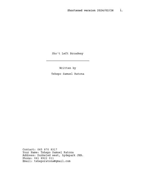 6th draft sho t left broadway the musical pdf