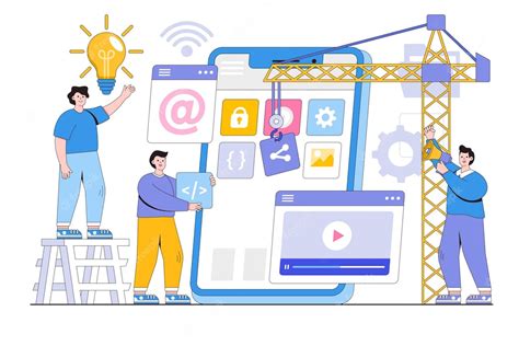Premium Vector Developers Building Mobile Apps And Working Together On A User Interface