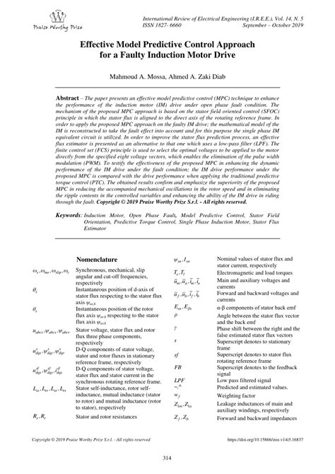 PDF Effective Model Predictive Control Approach For A Faulty Induction Motor Drive