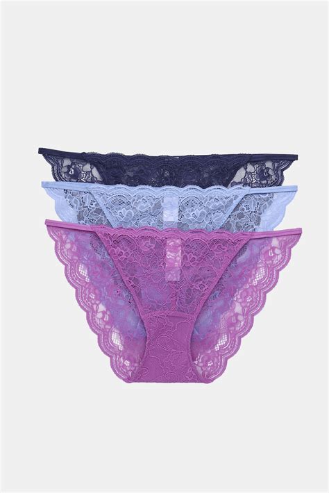 Joyspun Womens String Bikini Panties 3 Pack With Scalloped Lace Cotton