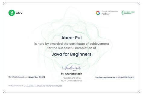 Abeer Pal On Linkedin Java Guvi Newskills Developer
