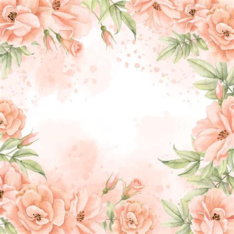Watercolor Floral Frame With Rose Flowers In Peach And Pink Colors Hand