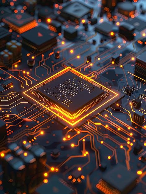 A Closeup View Of A Modern Microprocessor On A Motherboard Illuminated