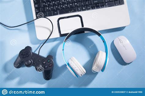 Game Controller With Headphones Mouse And Computer Keyboard Stock Image Image Of Leisure