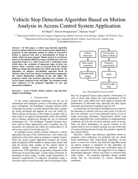 Pdf Vehicle Stop Detection Algorithm Based On Motion Analysis In Access Control System Application