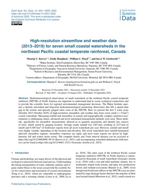 Pdf High Resolution Streamflow And Weather Data 2013 2019 For Seven