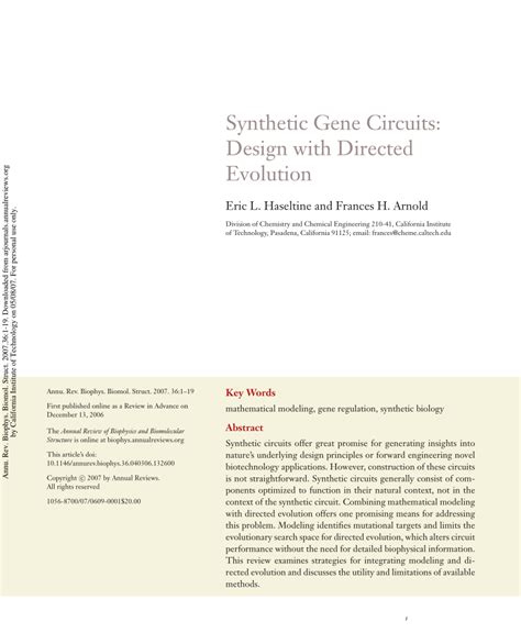 Pdf Synthetic Gene Circuits Design With Directed Evolution
