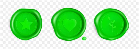 하트 가지 및 별이있는 녹색 왁스 씰 투명한 배경에 고립 된 심장 가지 및 별이있는 왁스 씰을 스탬프합니다 엽서 결혼 초대 장용 그린 스탬프 사실적인 3d 벡터 3차원