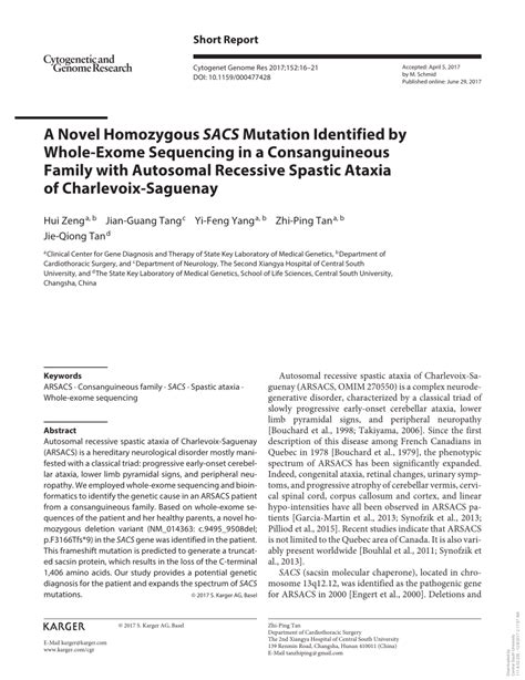 Pdf A Novel Homozygous Sacs Mutation Identified By Whole Exome
