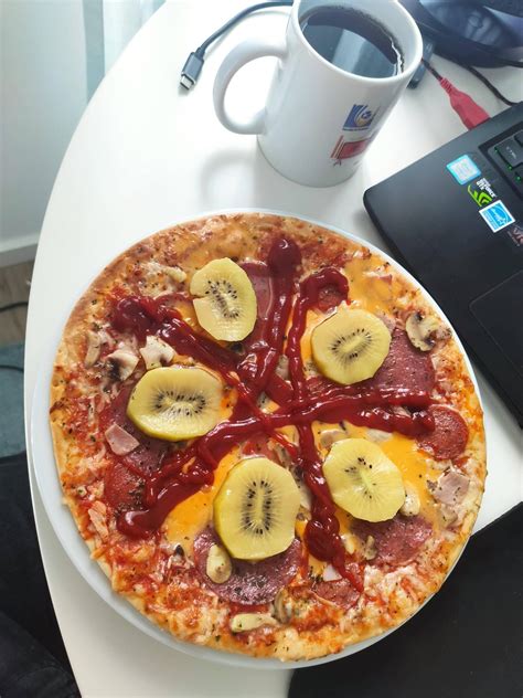 A Variant Of The Zaatar Manoushe With Cheese Salami Mushrooms Some Meat And Ketchup
