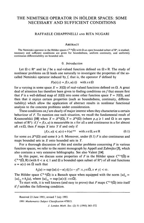 Pdf The Nemitskii Operator In Holder Spaces Some Necessary And Sufficient Conditions