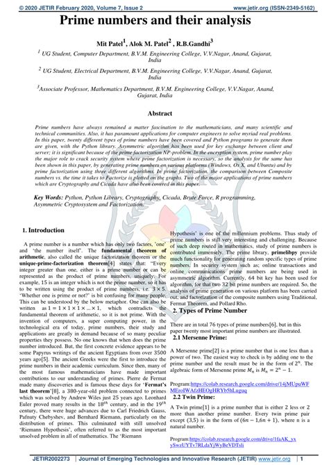 PDF Prime Numbers And Their Analysis