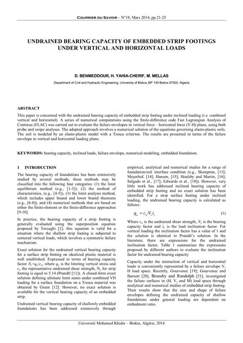 Pdf Undrained Bearing Capacity Of Embedded Strip Footings Under Vertical And Horizontal Loads