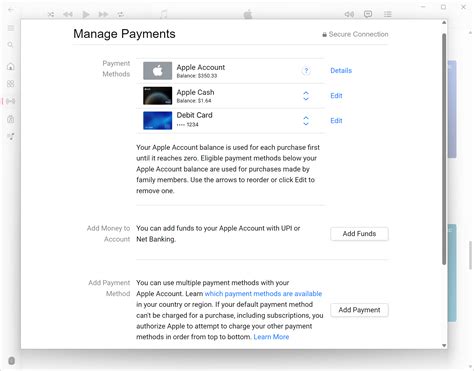 A Windows Screen Showing The Manage Payments Settings In The Apple