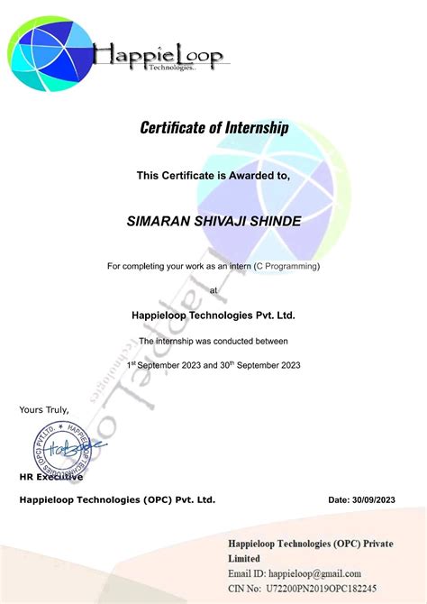 Simaran Shinde On Linkedin Internship Happieloop