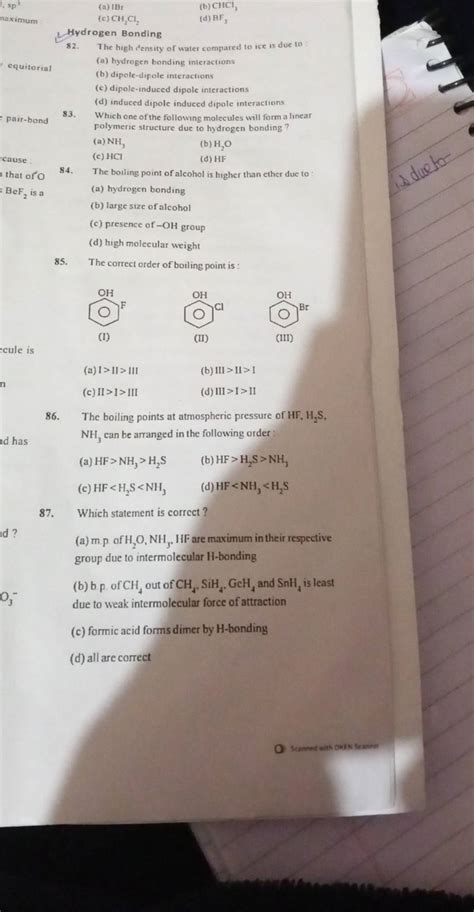The Correct Order Of Boiling Point Is I Ii Iii Filo